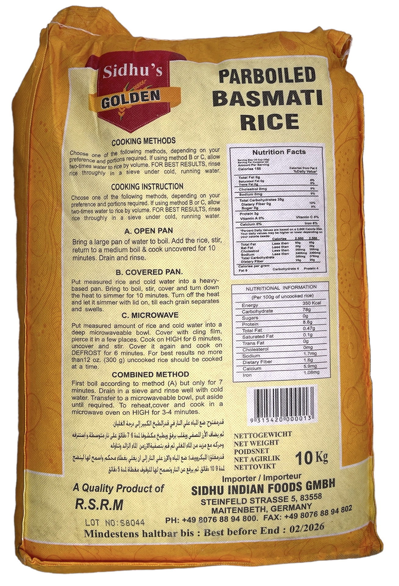Sidhu's White Gold Golden Sella Basmati Rice 10kg - Yogi Mart - Online ...